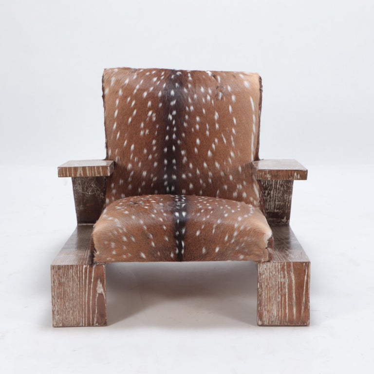 Pair of Cerused Oak and Deer Hide Chairs, Contemporary For Sale at 1stDibs