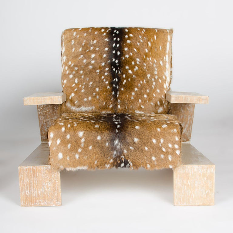 Pair of Cerused Oak Armchairs with Deer Skin Upholstery, Contemporary ...