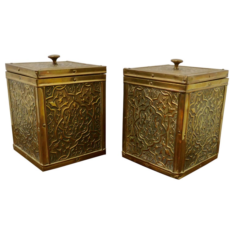 Pair of Chased Brass Tea Caddies at 1stDibs