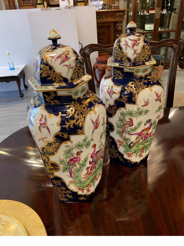 Pair of Chelsea Bird Motif Porcelain Urn Jars by Samson at 1stDibs