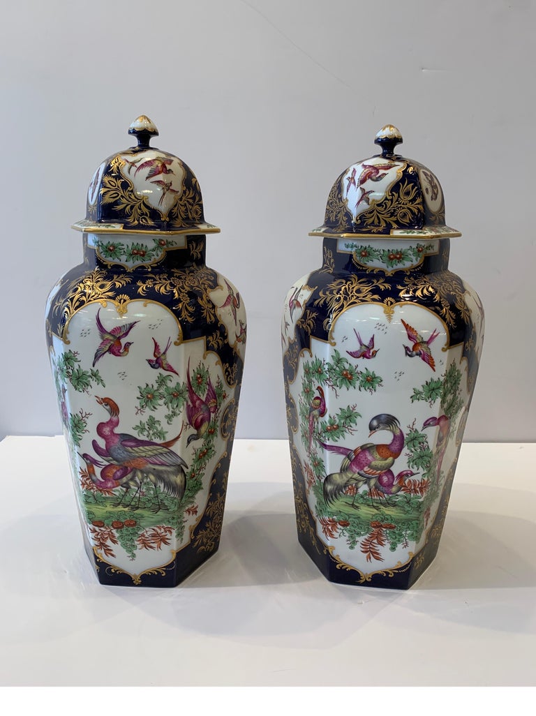 Pair of Chelsea Bird Motif Porcelain Urn Jars by Samson at 1stDibs