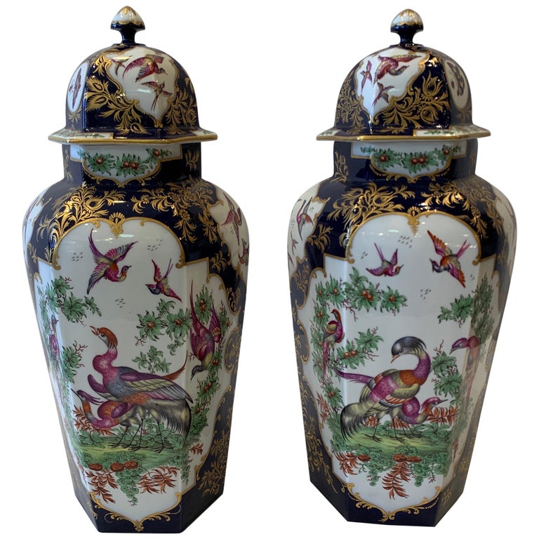 Pair of Chelsea Bird Motif Porcelain Urn Jars by Samson at 1stDibs