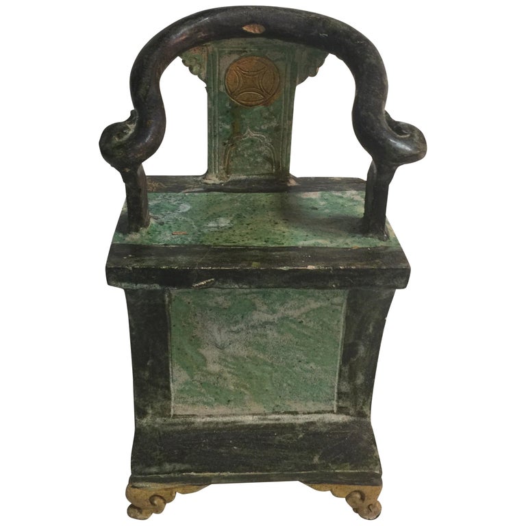 Pair of Chinese Ming Dynasty Green Glazed Mingqi Chairs For Sale at 1stDibs