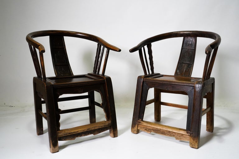 Pair of Chinese Round Back Chairs with Original Patina For Sale at 1stDibs