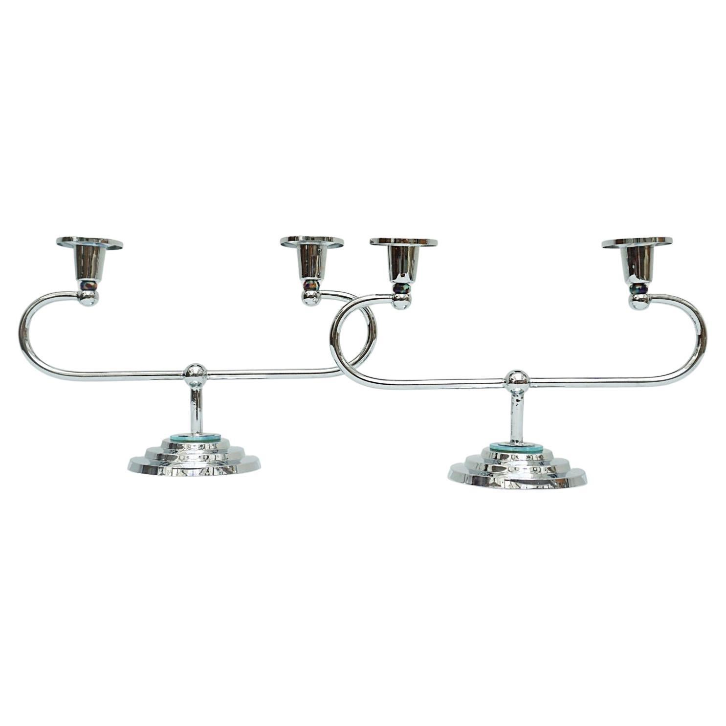 Pair of Bakelite and Chromed Metal Art Deco Candlesticks at 1stDibs