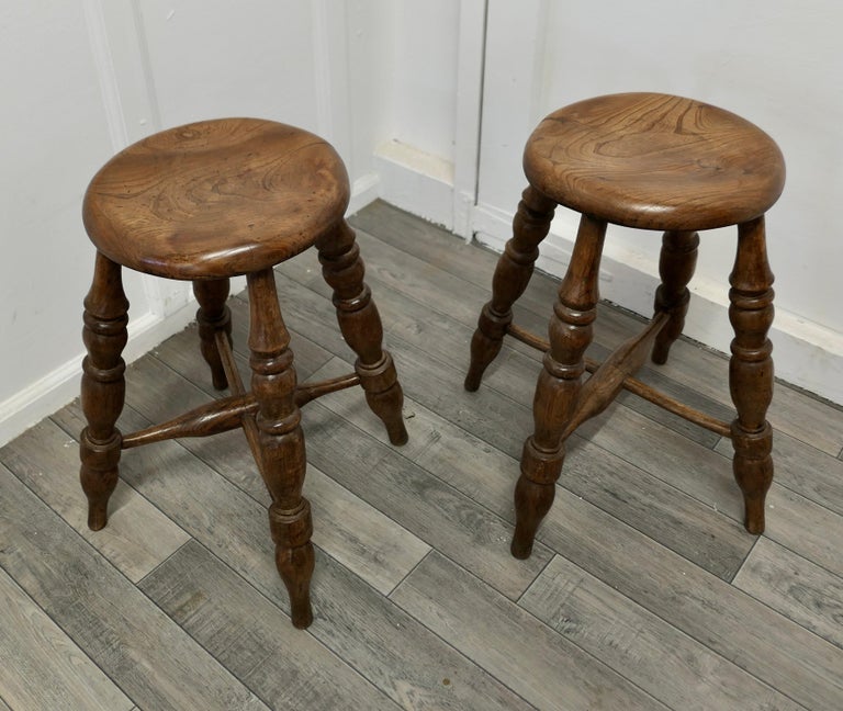 A Pair of Chunky Victorian Elm Farmhouse Kitchen Stools For Sale at 1stDibs