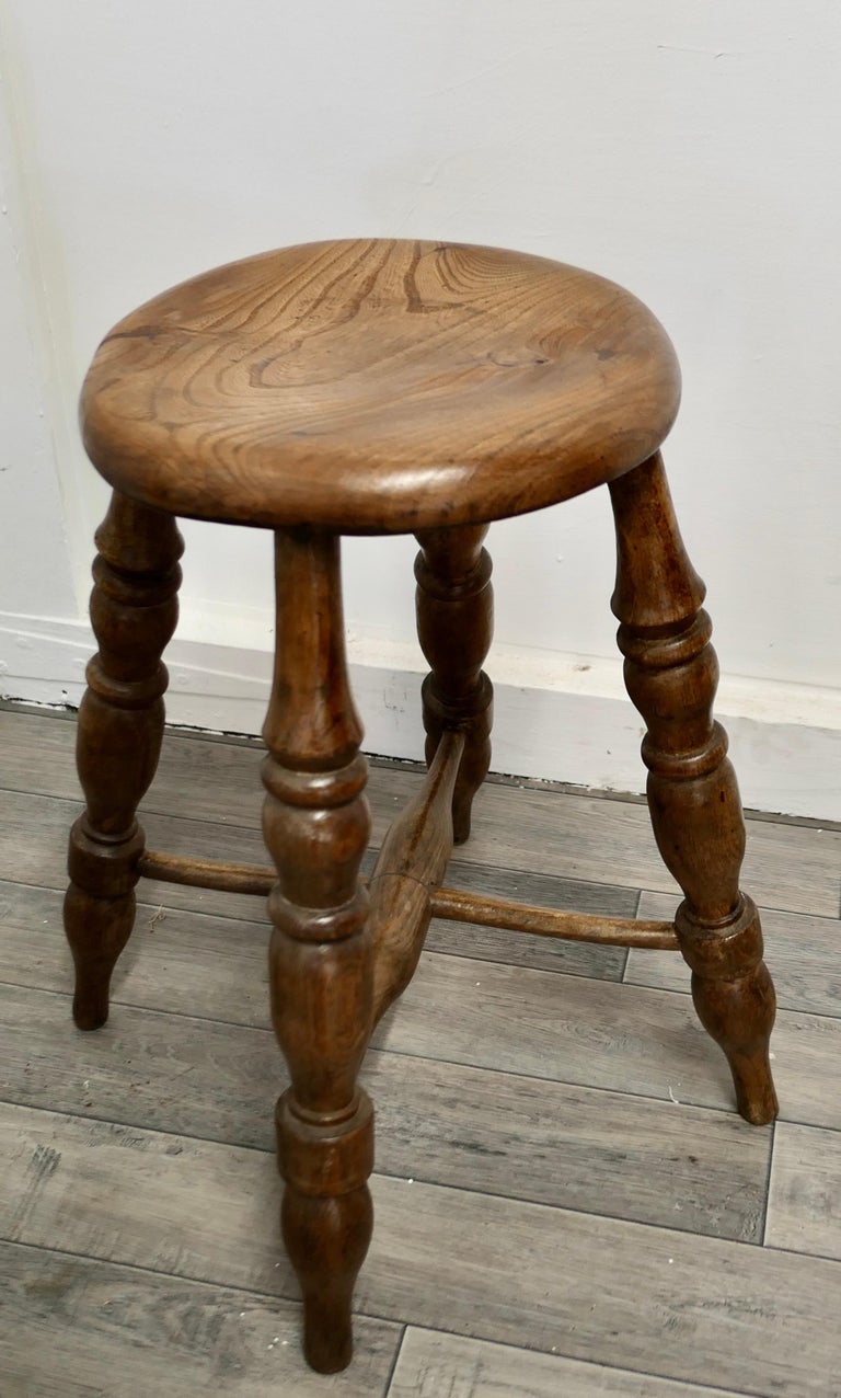 A Pair of Chunky Victorian Elm Farmhouse Kitchen Stools For Sale at 1stDibs