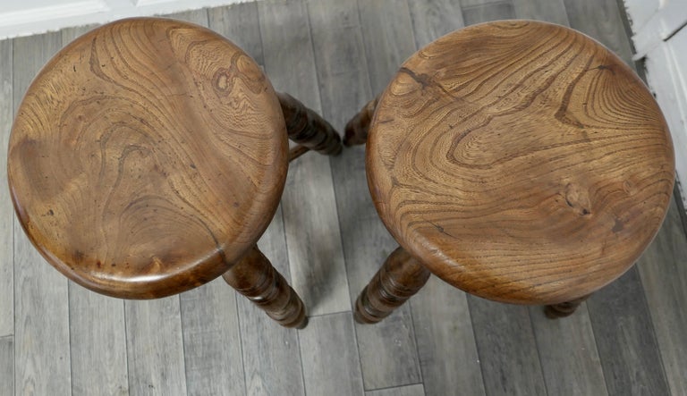 A Pair of Chunky Victorian Elm Farmhouse Kitchen Stools For Sale at 1stDibs