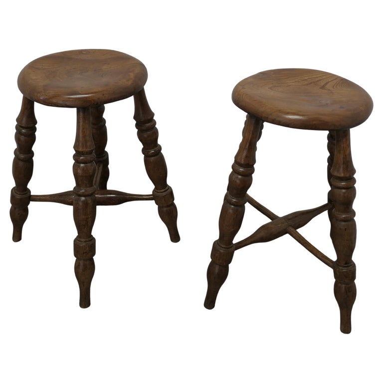 A Pair of Chunky Victorian Elm Farmhouse Kitchen Stools For Sale at 1stDibs