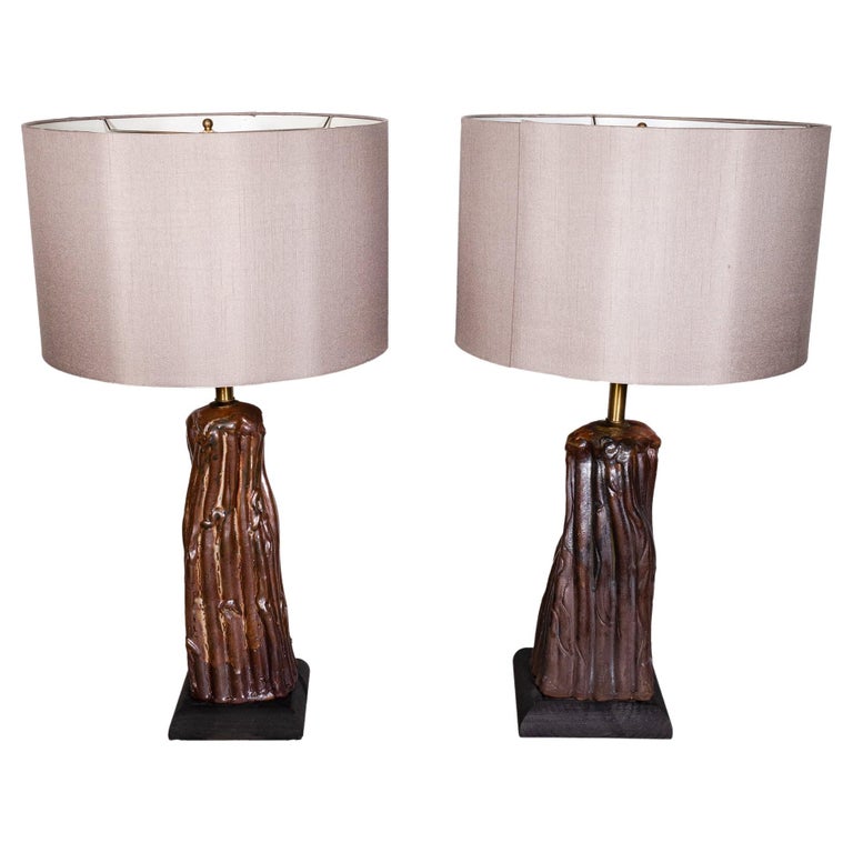 Pair of Commissioned Signed John Glick Ceramic Lamps 3 Way Switch For ...