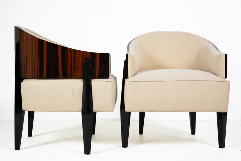 Pair of Curved-Back Armchairs with Walnut Veneer For Sale at 1stDibs