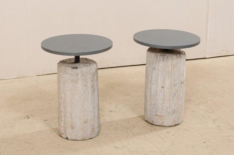 Pair of Custom Side Tables with Mill Grinding Stone Bases and Iron Tops ...