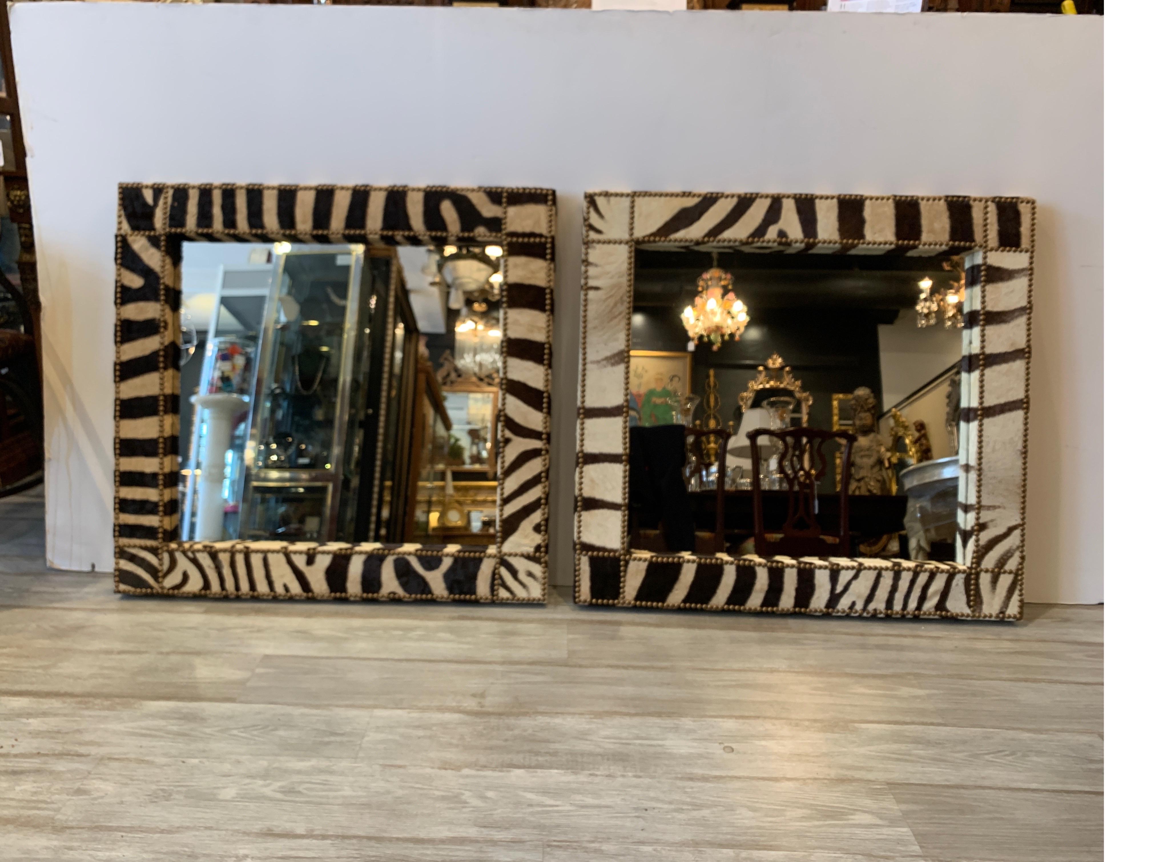 Pair of Custom Zebra Hide Mirrors at 1stDibs | mirror mosaic wall art
