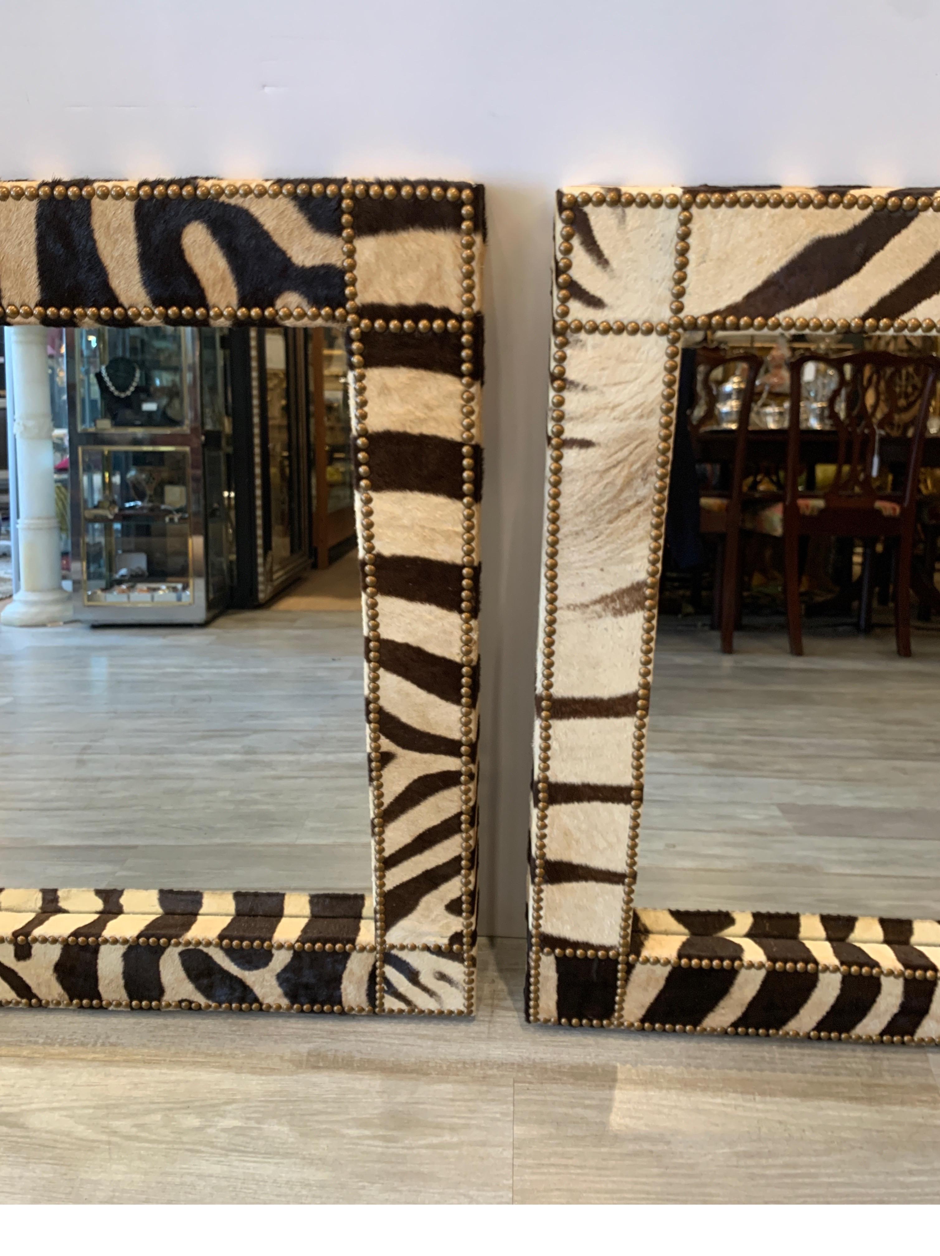 Pair of Custom Zebra Hide Mirrors at 1stDibs | mirror mosaic wall art