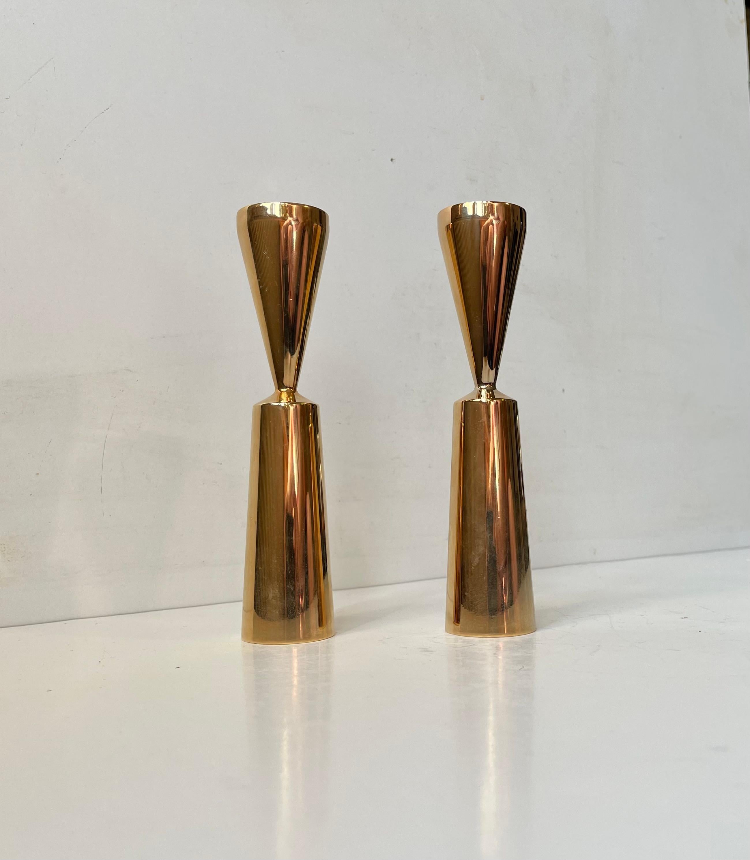 A Pair of Danish Modern Gold Plated Brass Candlesticks by Alicia Design ...