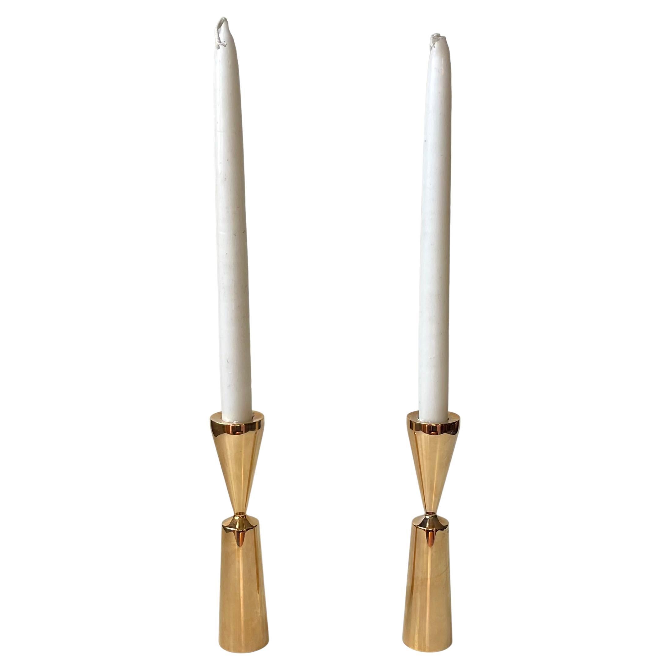 A Pair of Danish Modern Gold Plated Brass Candlesticks by Alicia Design ...