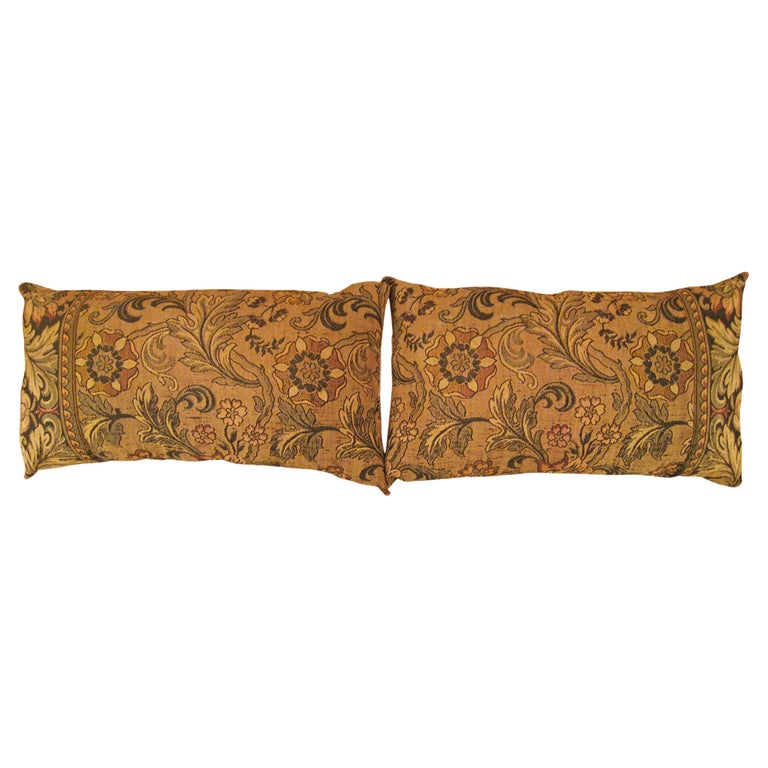 Pair of Decorative Antique Jacquard Tapestry Pillows with Floral Elements For Sale at 1stDibs