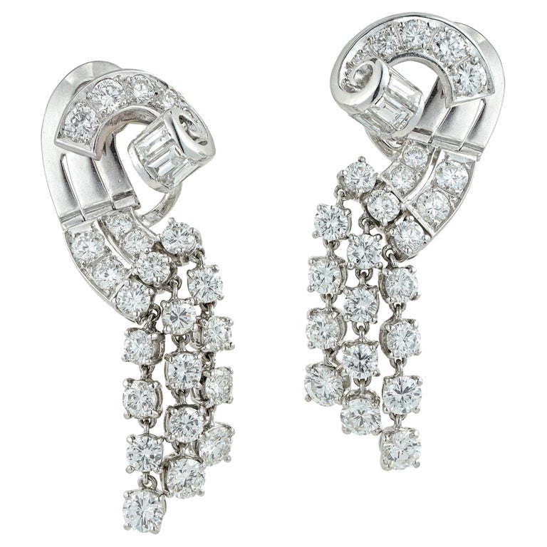 A Pair Of Vintage Diamond Drop Earring For Sale at 1stDibs