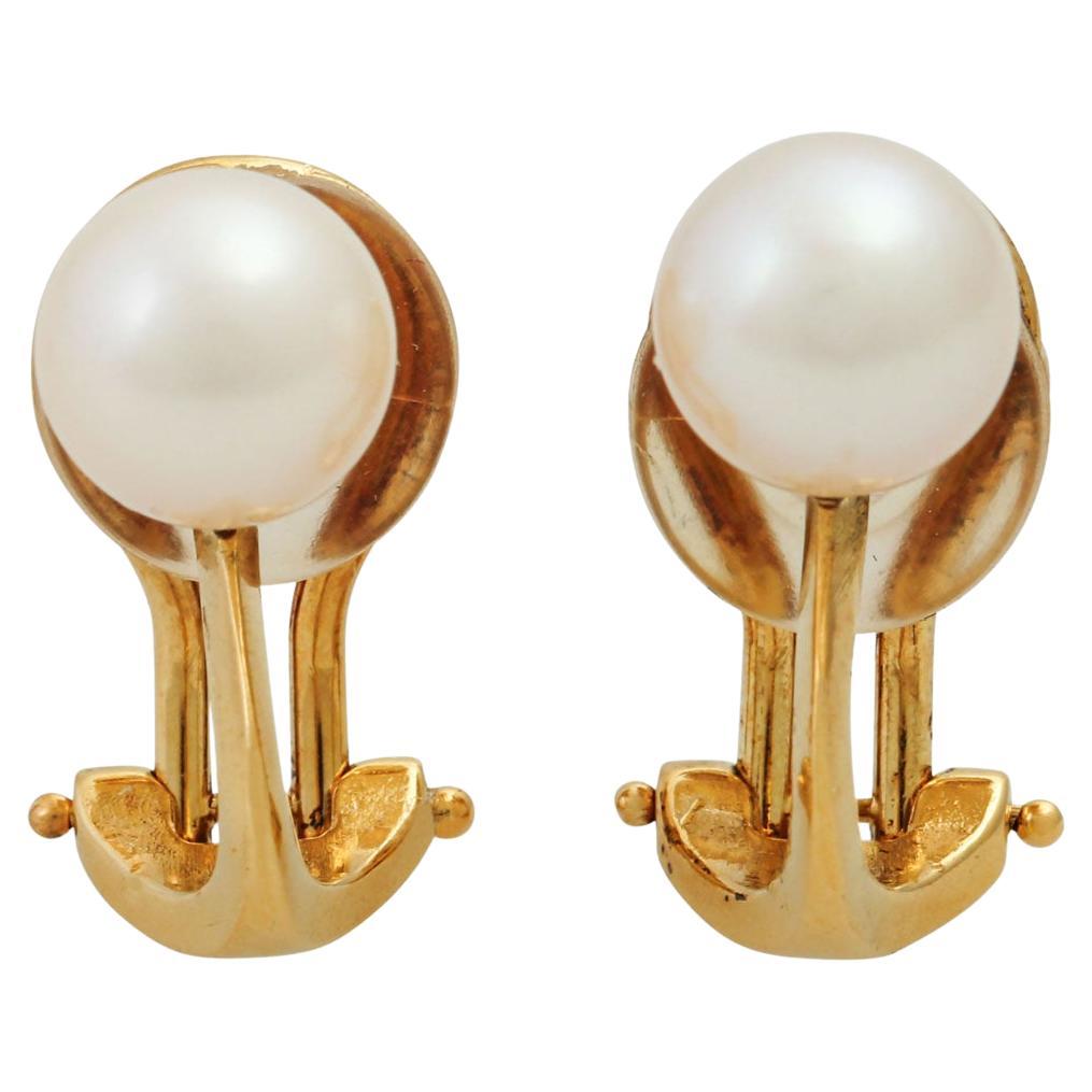 Modernist Starburst Cultured Pearl and 18k Gold Ear Clips, France ...