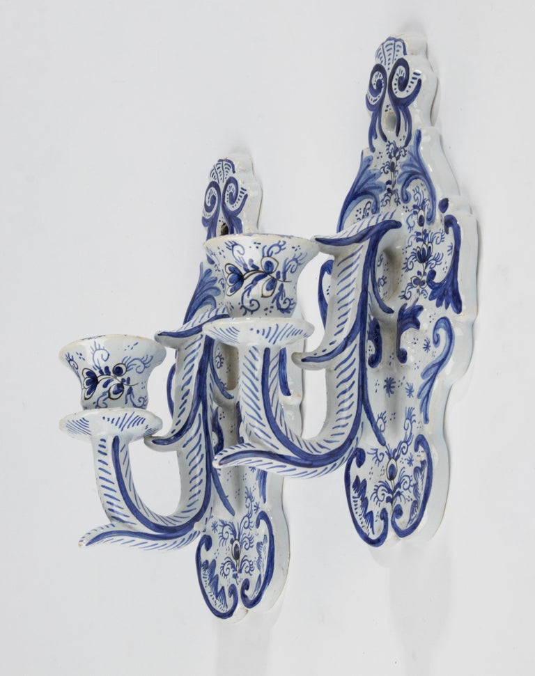 A Pair of Early 20th Century Delft Faïence Hand Painted Wall Candles ...