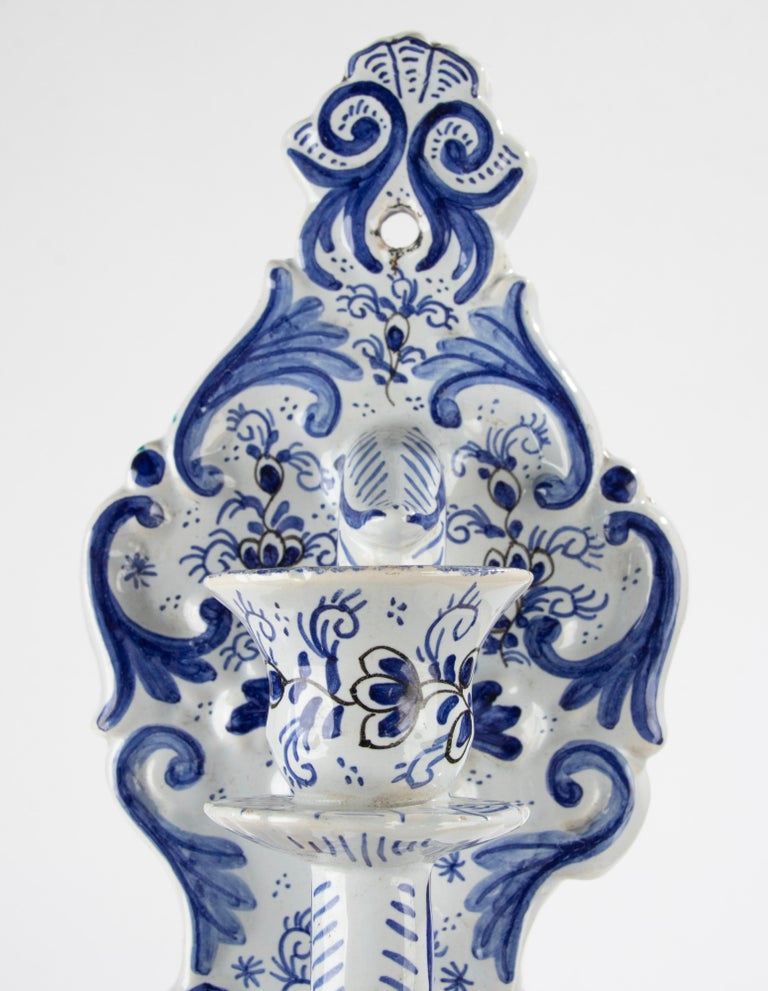 A Pair of Early 20th Century Delft Faïence Hand Painted Wall Candles ...