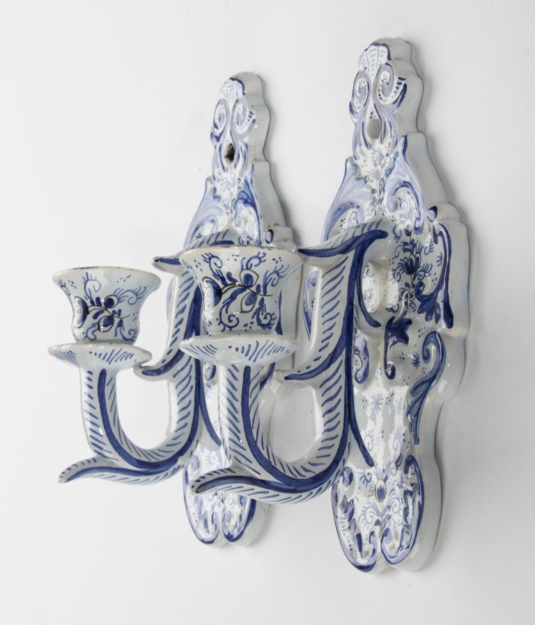 A Pair of Early 20th Century Delft Faïence Hand Painted Wall Candles ...