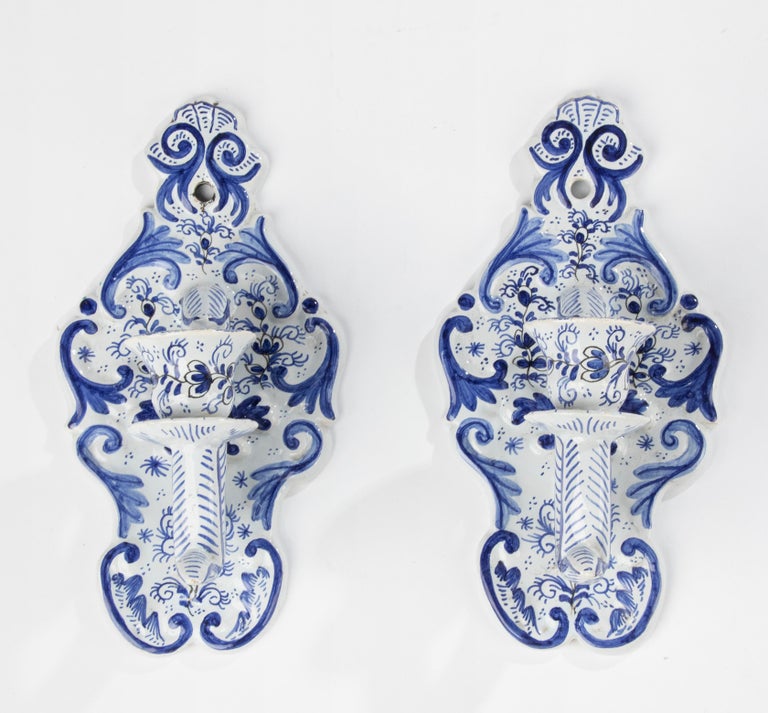 A Pair of Early 20th Century Delft Faïence Hand Painted Wall Candles ...