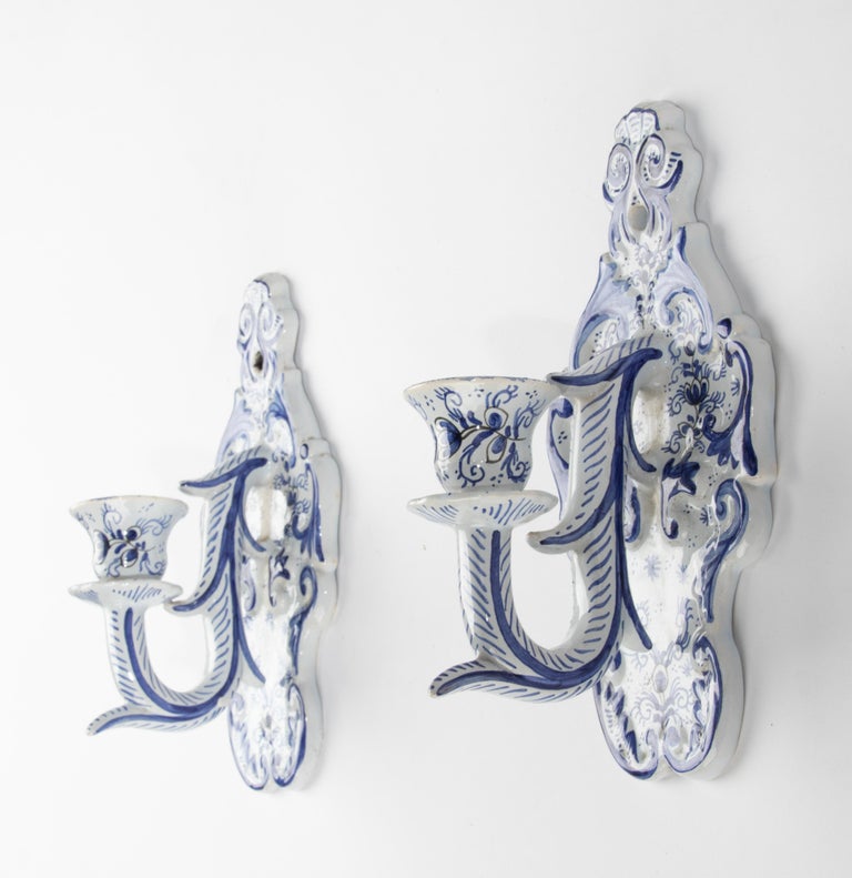 A Pair of Early 20th Century Delft Faïence Hand Painted Wall Candles ...