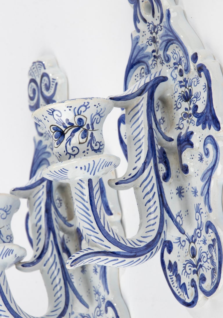 A Pair of Early 20th Century Delft Faïence Hand Painted Wall Candles ...