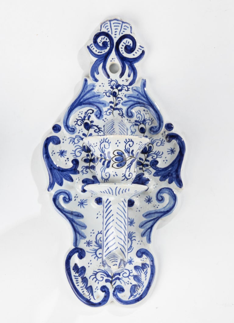 A Pair of Early 20th Century Delft Faïence Hand Painted Wall Candles ...