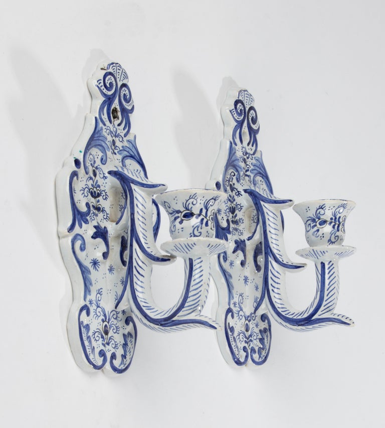 A Pair of Early 20th Century Delft Faïence Hand Painted Wall Candles ...