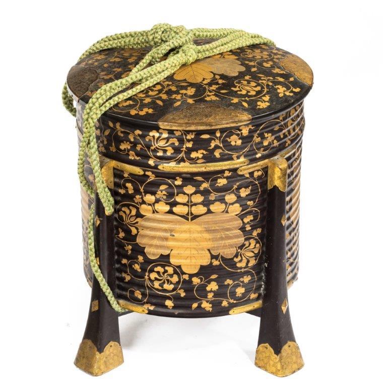 Pair of Edo Period Black and Gold Lacquer Samurai Helmet Boxes For Sale ...