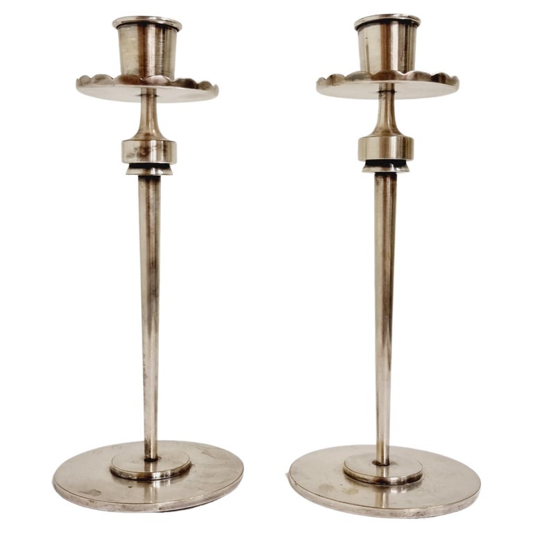Pair of Elegant Candle Holders, Silver Plate, CG Hallberg, Swedish ...