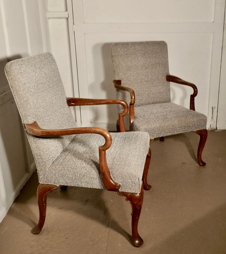 Pair of Elegant Edwardian Tweed Upholstered Fireside Chairs at 1stDibs ...