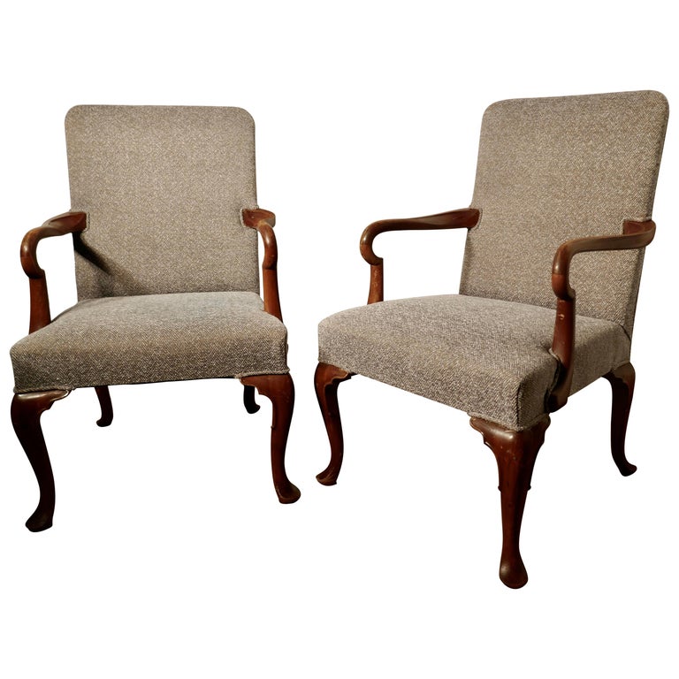Pair of Elegant Edwardian Tweed Upholstered Fireside Chairs at 1stDibs ...