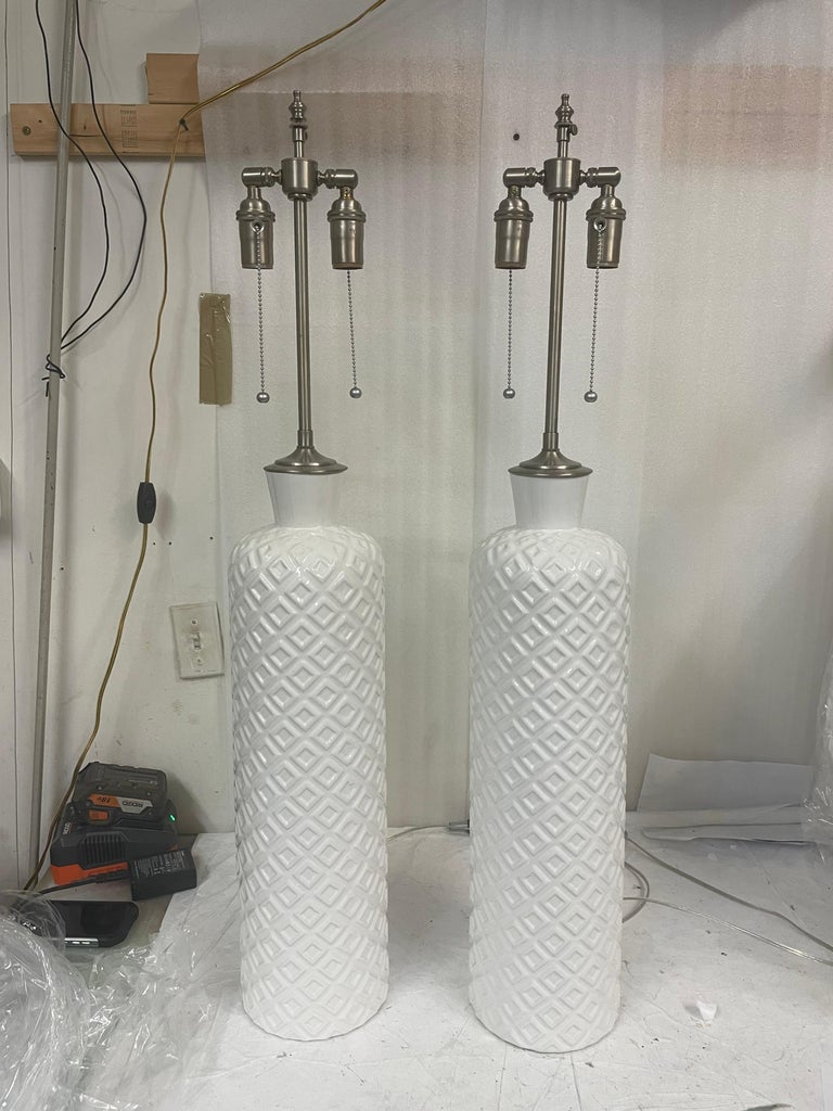 Pair of Elegant Glazed Ceramic Geometric Patterned Table Lamps For Sale ...