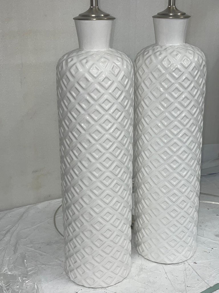 Pair of Elegant Glazed Ceramic Geometric Patterned Table Lamps For Sale ...