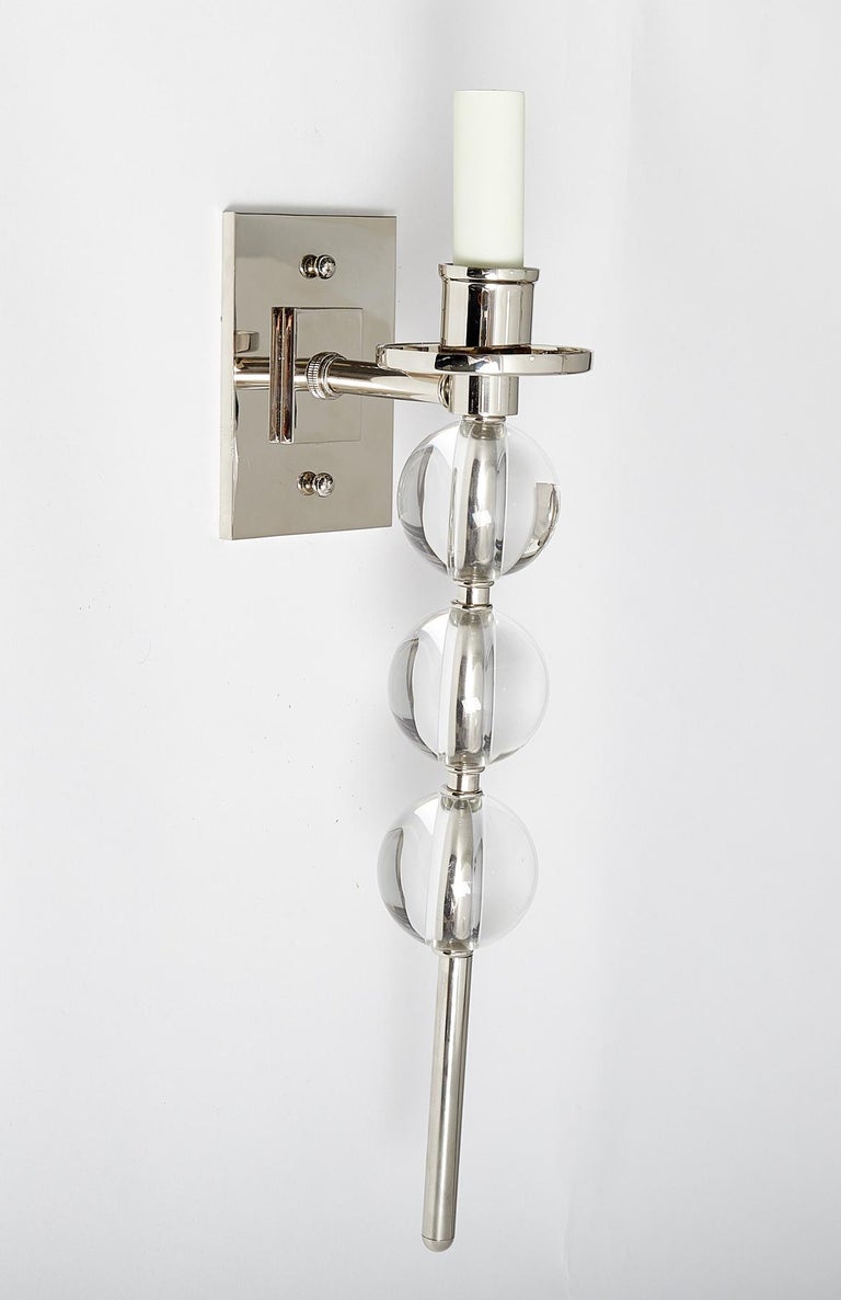 Pair of Elongated Ephorus Sconces by David Duncan in Nickel, Glass ...
