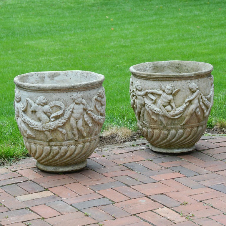 Pair of English Cherub Planters at 1stDibs