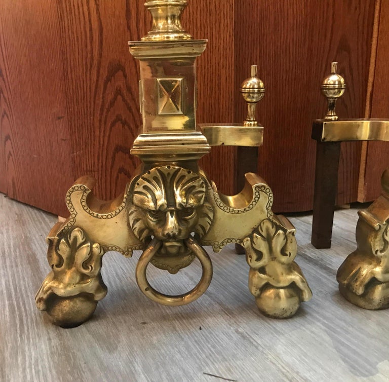 Pair of English Lion Head Georgian Style Andirons For Sale at 1stDibs ...