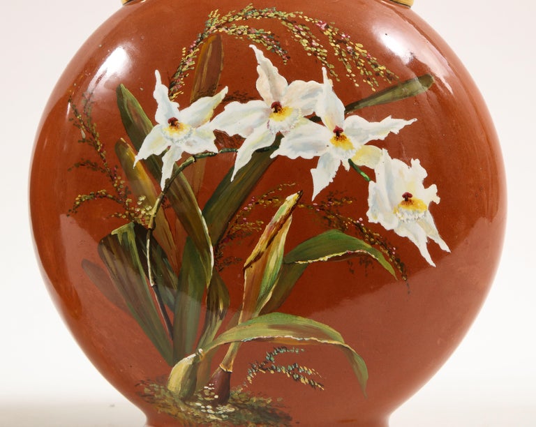 Pair of English Mintons Coral Ground Floral Motif Moon Flasks with ...