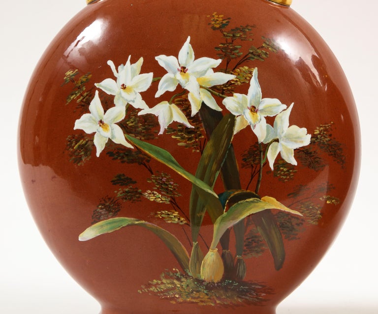 Pair of English Mintons Coral Ground Floral Motif Moon Flasks with ...