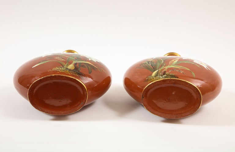 Pair of English Mintons Coral Ground Floral Motif Moon Flasks with ...