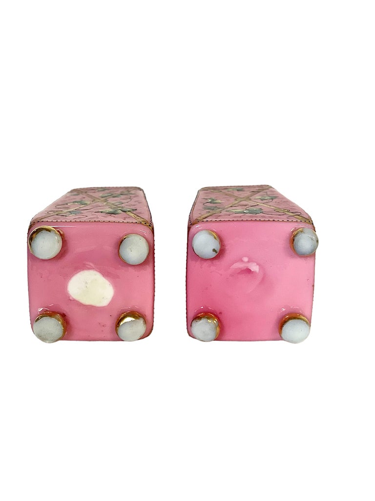 A pair of exquisite antique pink opaline vases For Sale at 1stDibs