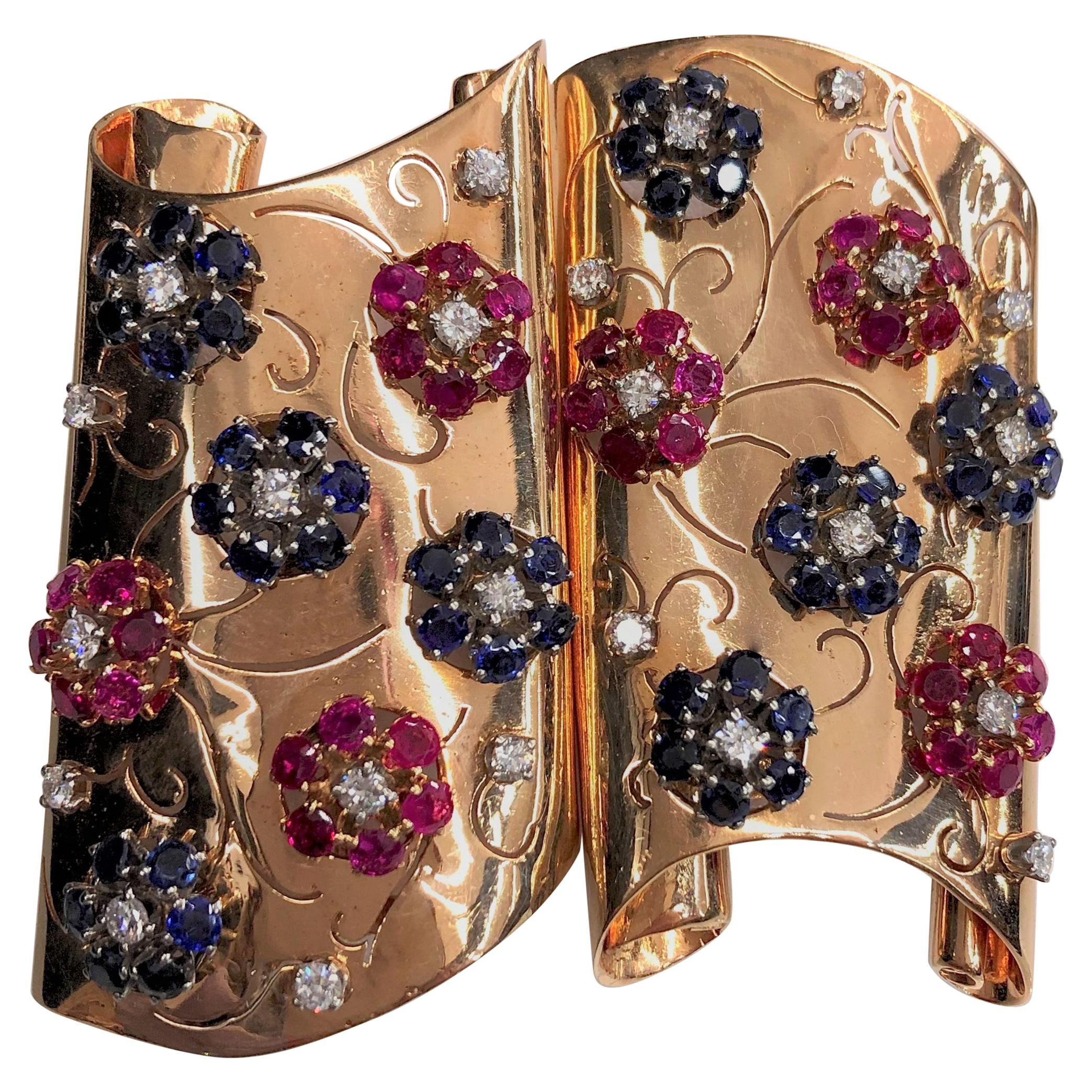 Midcentury Victorian Inspired Gold Double Clips with Diamonds and ...