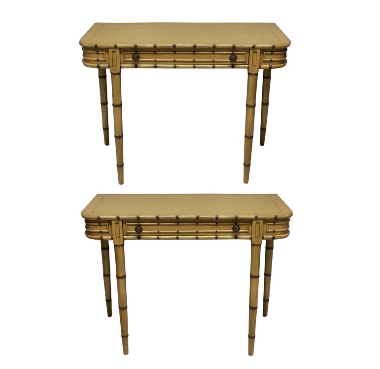 Pair of Faux Bamboo Painted Consoles For Sale at 1stDibs