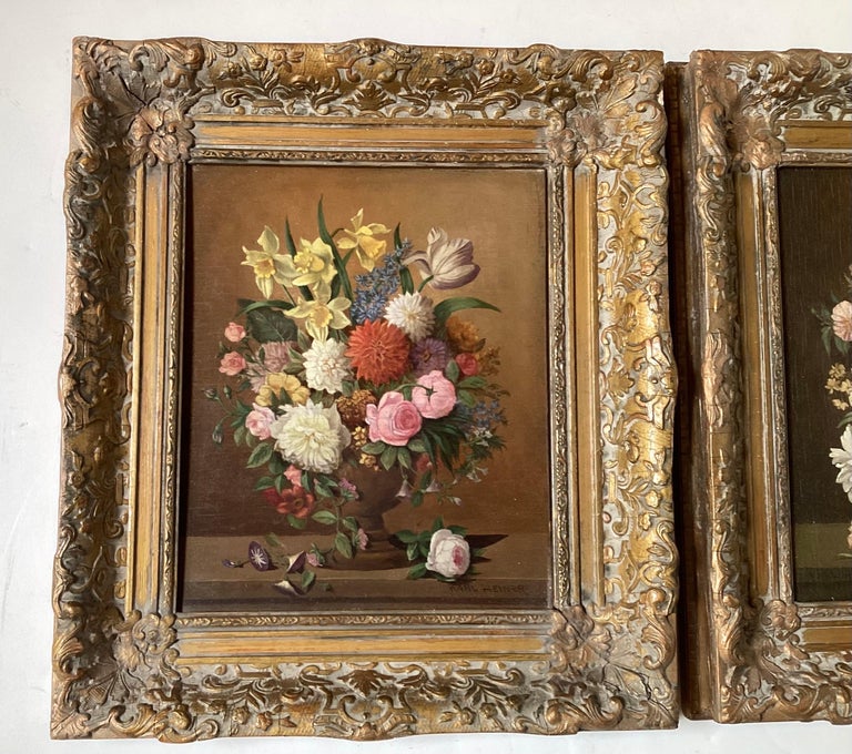 Pair of Flemish Style Floral Still Lifes by Karl Heiner For Sale at 1stDibs