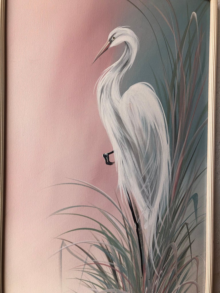 Pair of Florida Great Egrets Oil on Canvas Paintings by Frank Walcutt ...