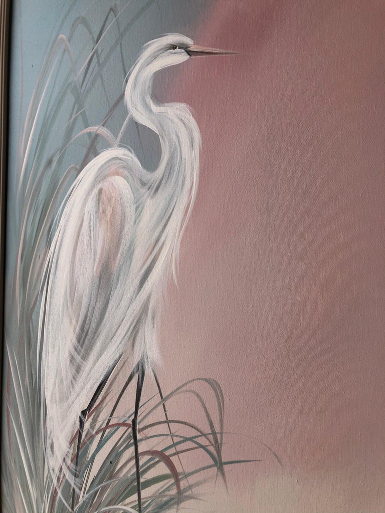 Pair of Florida Great Egrets Oil on Canvas Paintings by Frank Walcutt ...