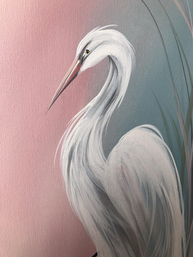Pair of Florida Great Egrets Oil on Canvas Paintings by Frank Walcutt ...